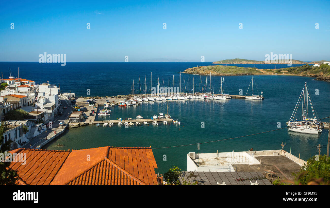 View on yacht Marina of Andros island in Aegean sea, Greece Stock Photo ...