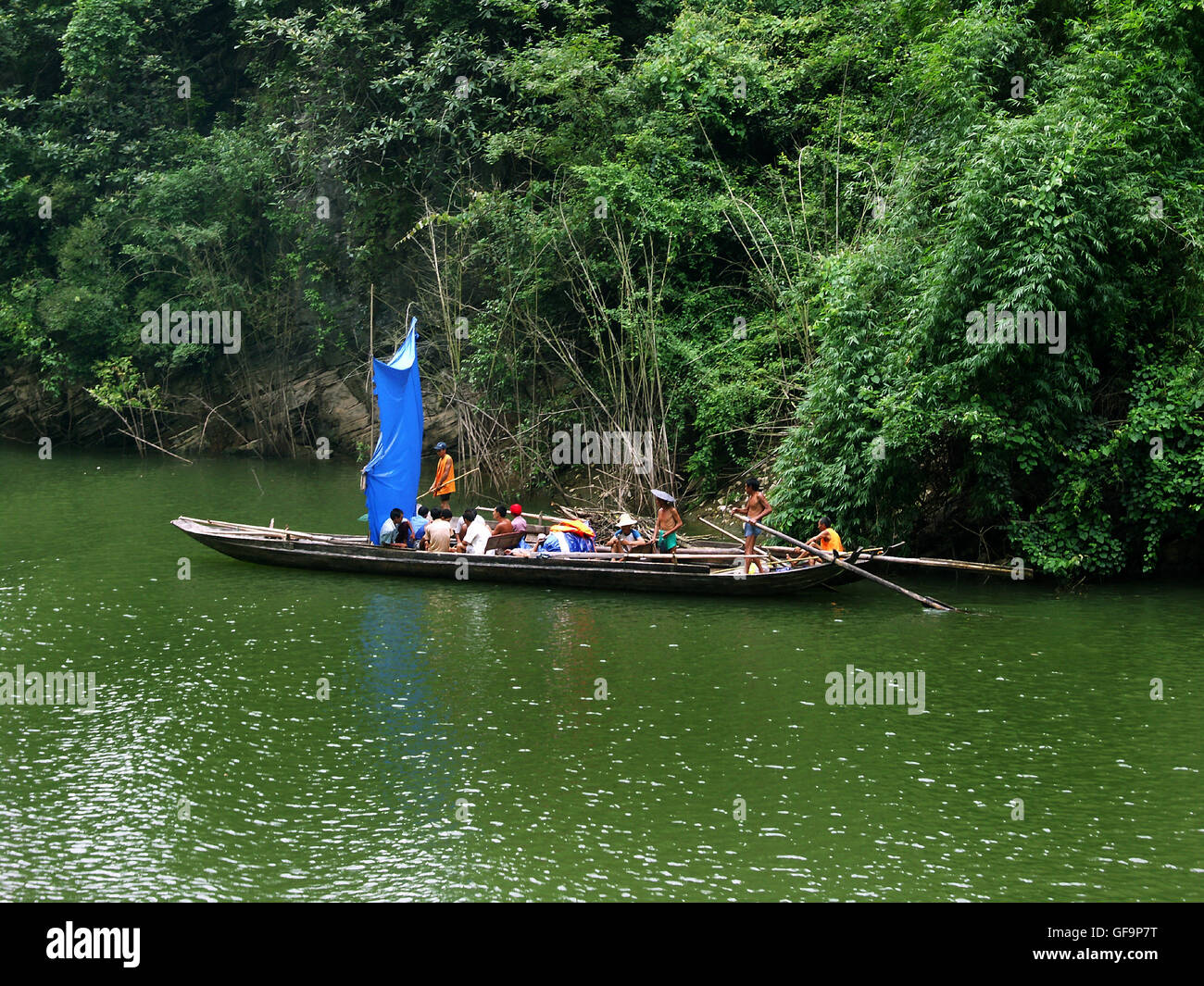 Local boat passing on Shennong Stream, a tributary of the Yangtze River ...