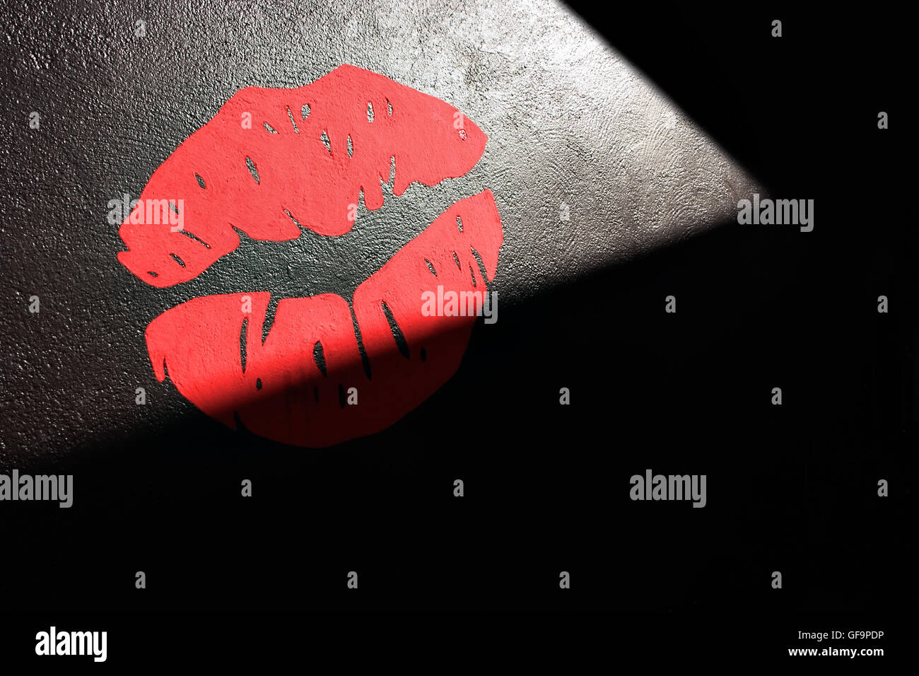 Red lips painted on the wall. Horizontal image Stock Photo - Alamy