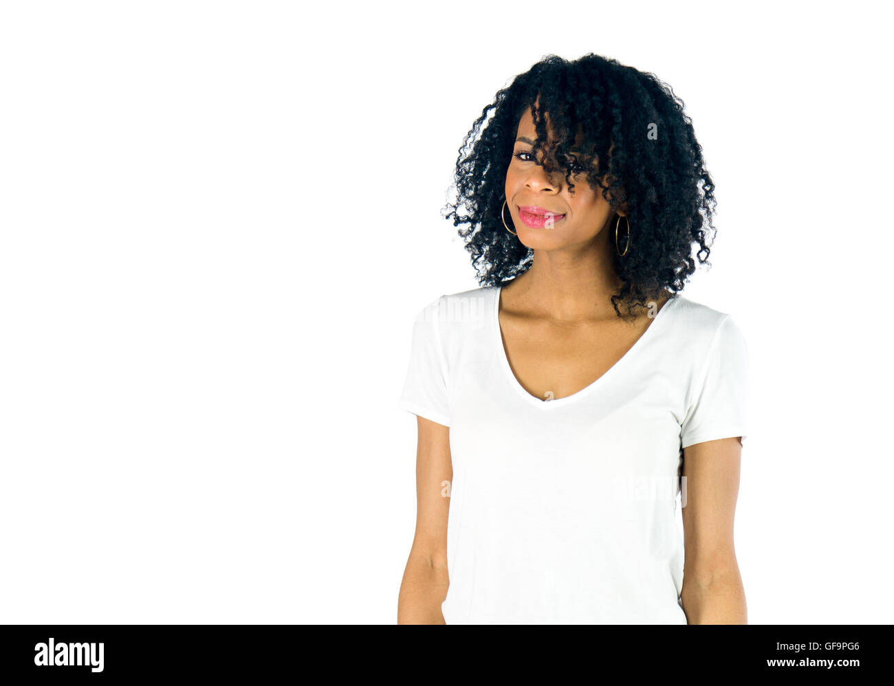 female model attractive woman on plein background with copy space upset ...