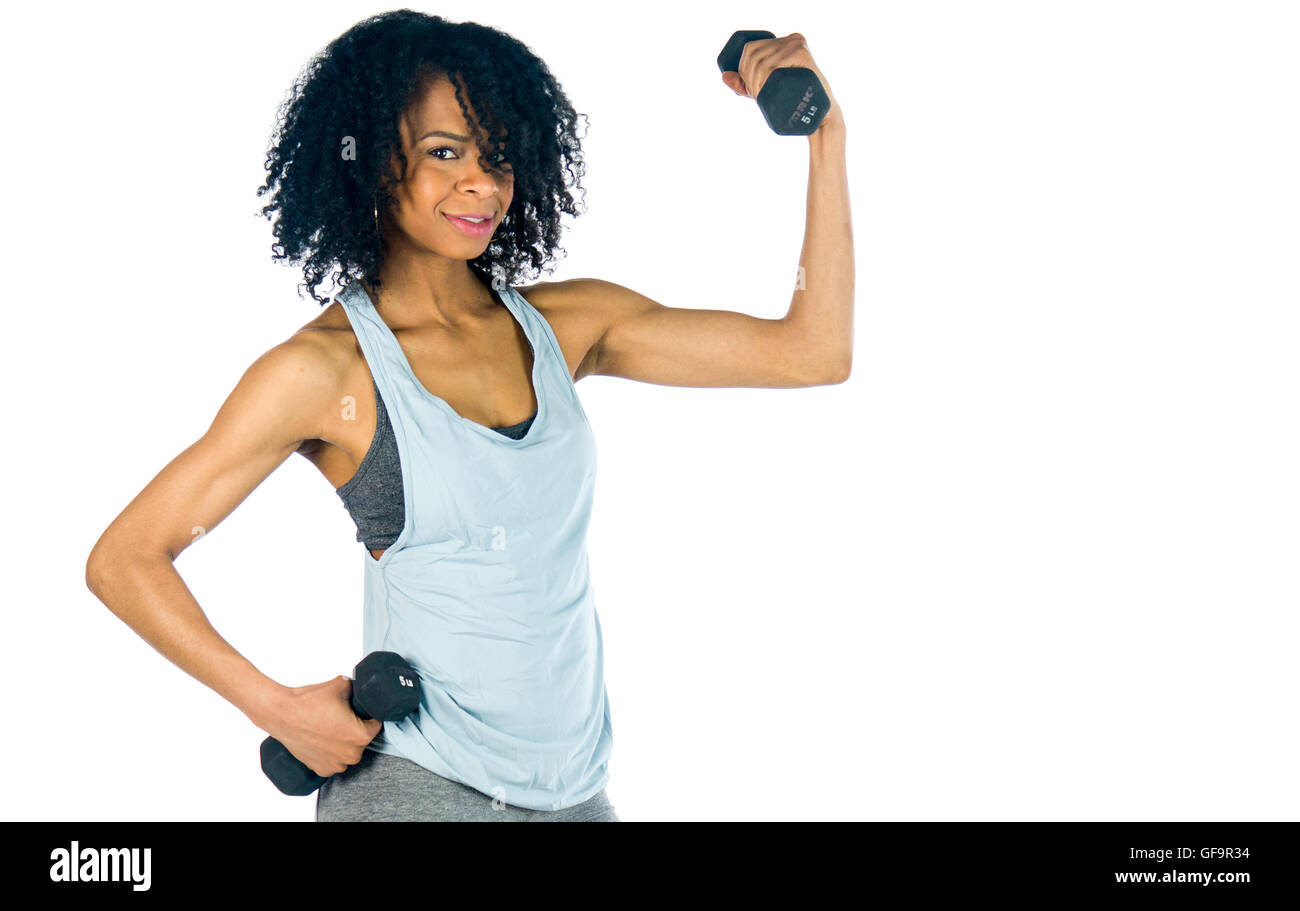 female model attractive woman showing strength with arm curl Stock ...