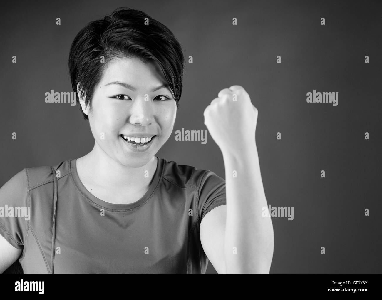 female model attractive woman on plain background with copy space upset ...