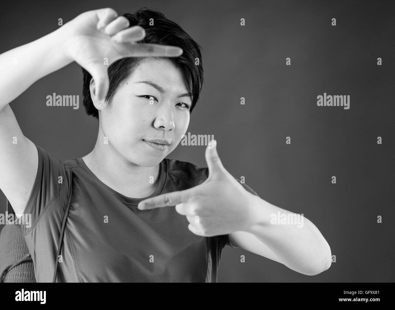 female model attractive woman on plain background with copy space ...