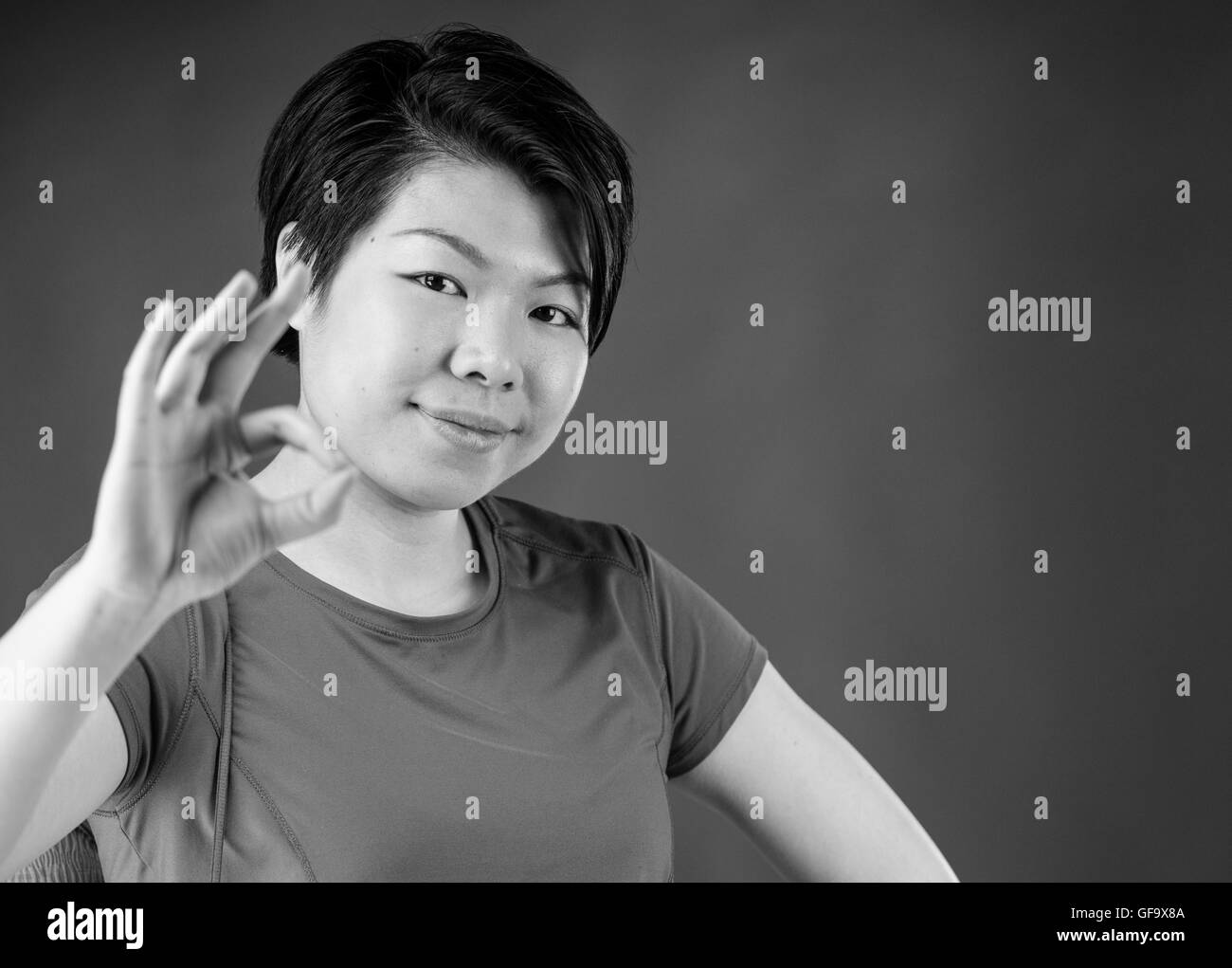 female model attractive woman on plain background with copy space ...