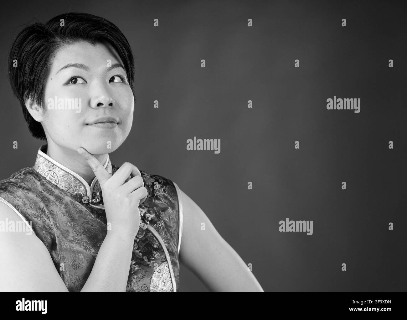 female model attractive woman on plain background with copy space ...