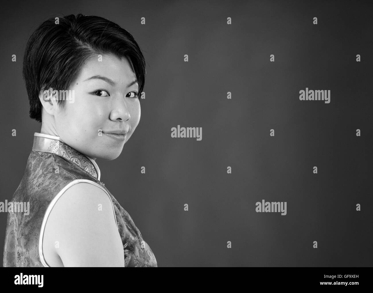 Woman plain background happiness model Black and White Stock Photos ...