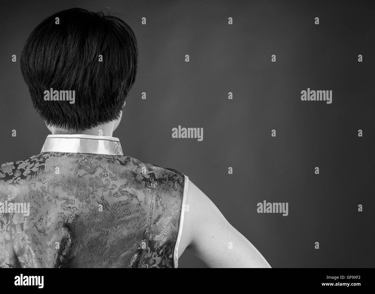 female model attractive woman on plain background with copy space rear ...