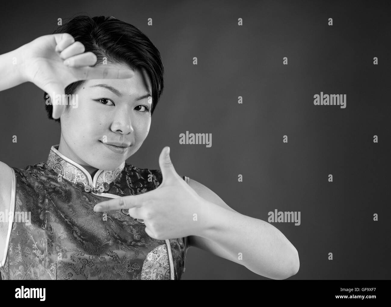 female model attractive woman on plain background with copy space ...