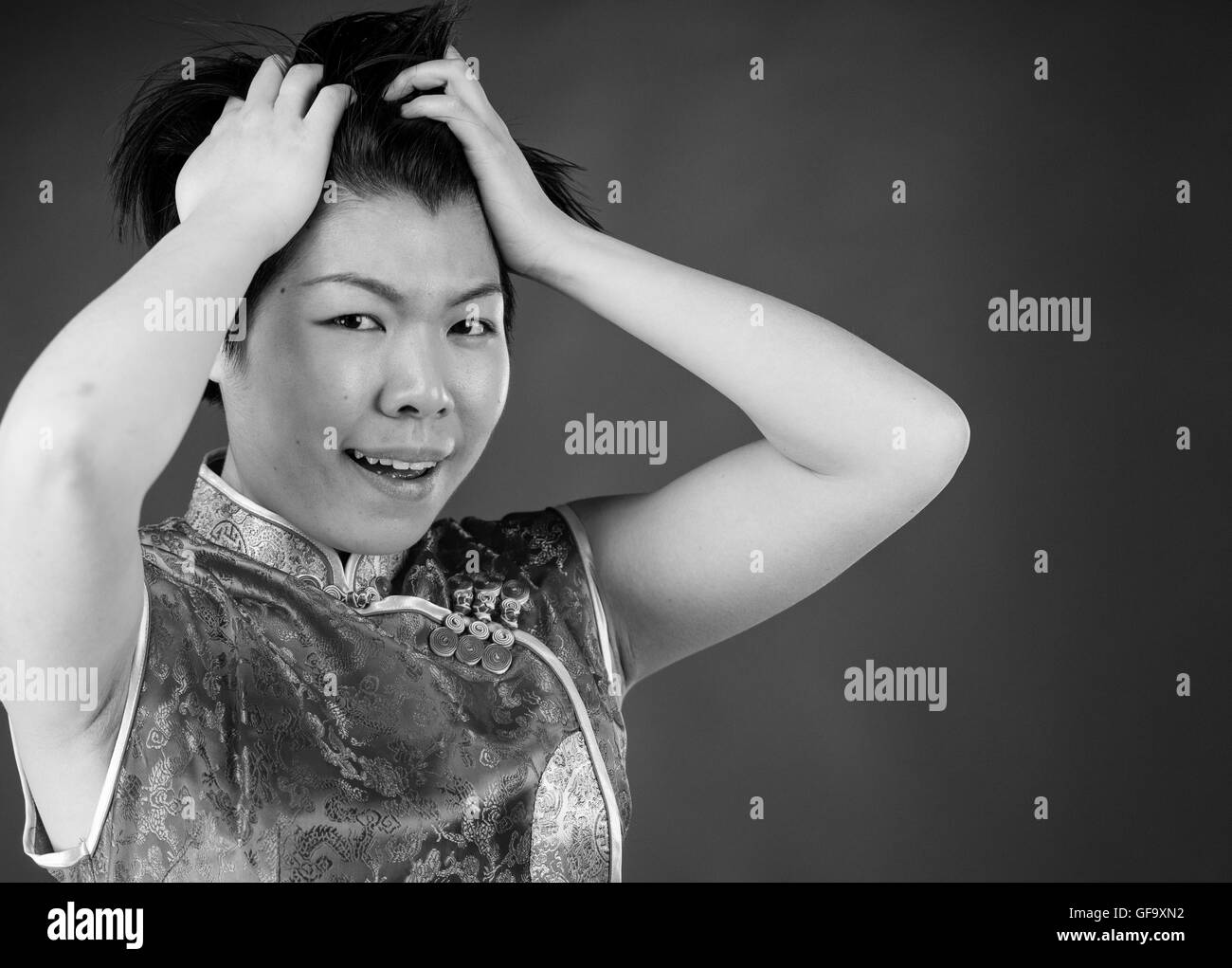 female model attractive woman on plain background with copy space ...