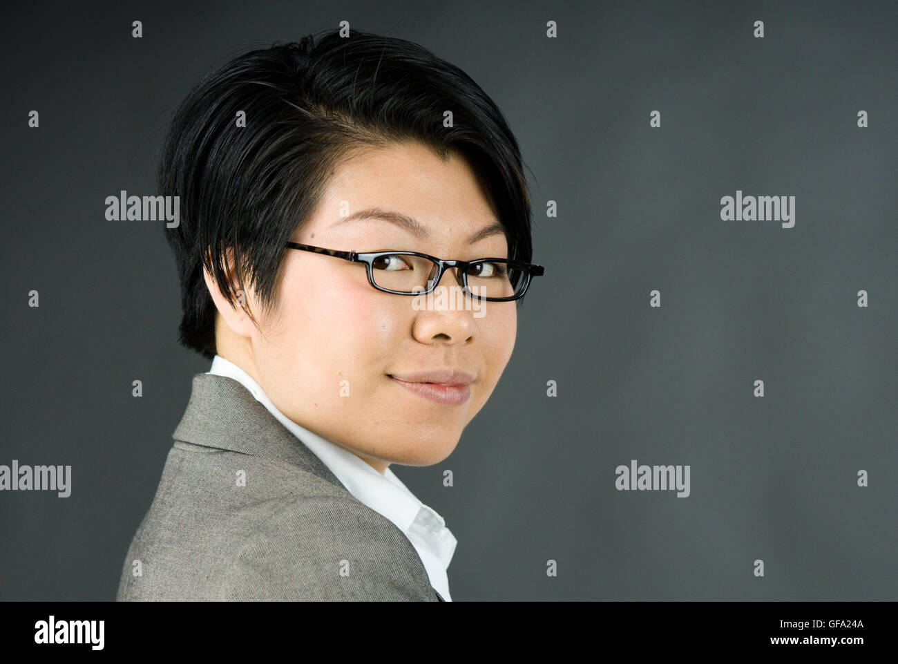 female model attractive woman on plain background with copy space ...