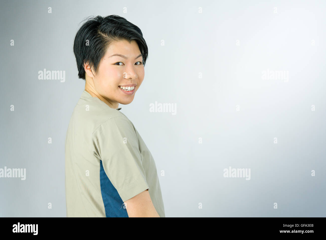 female model attractive woman on plain background with copy space ...