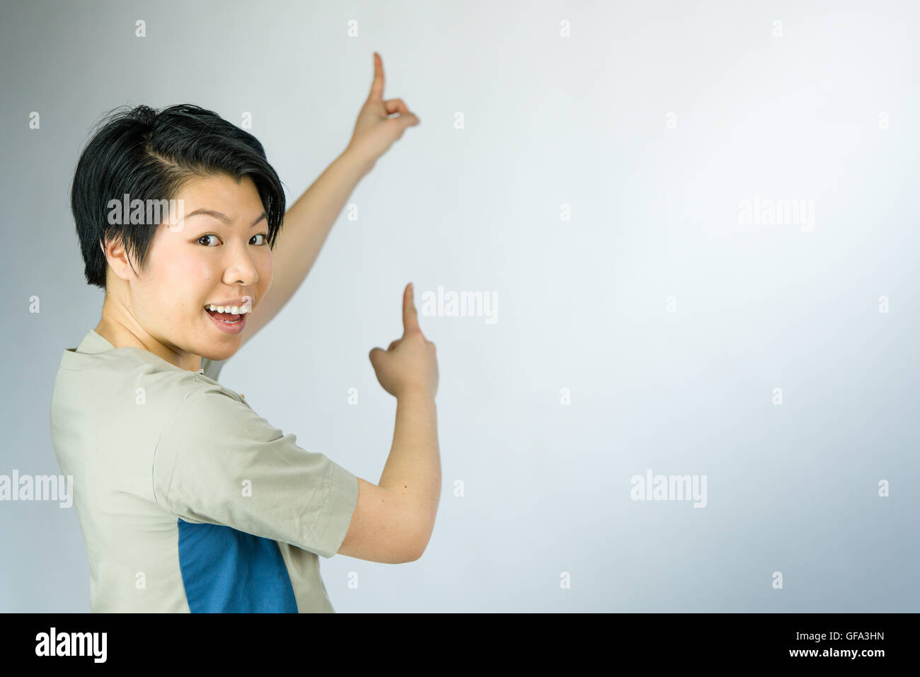 female model attractive woman on plain background with copy space ...