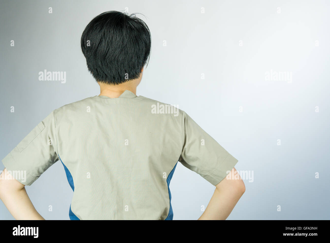 female model attractive woman on plain background with copy space rear ...