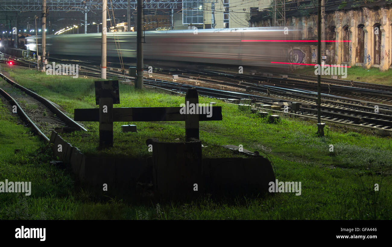 railroad train fast motion Stock Photo - Alamy