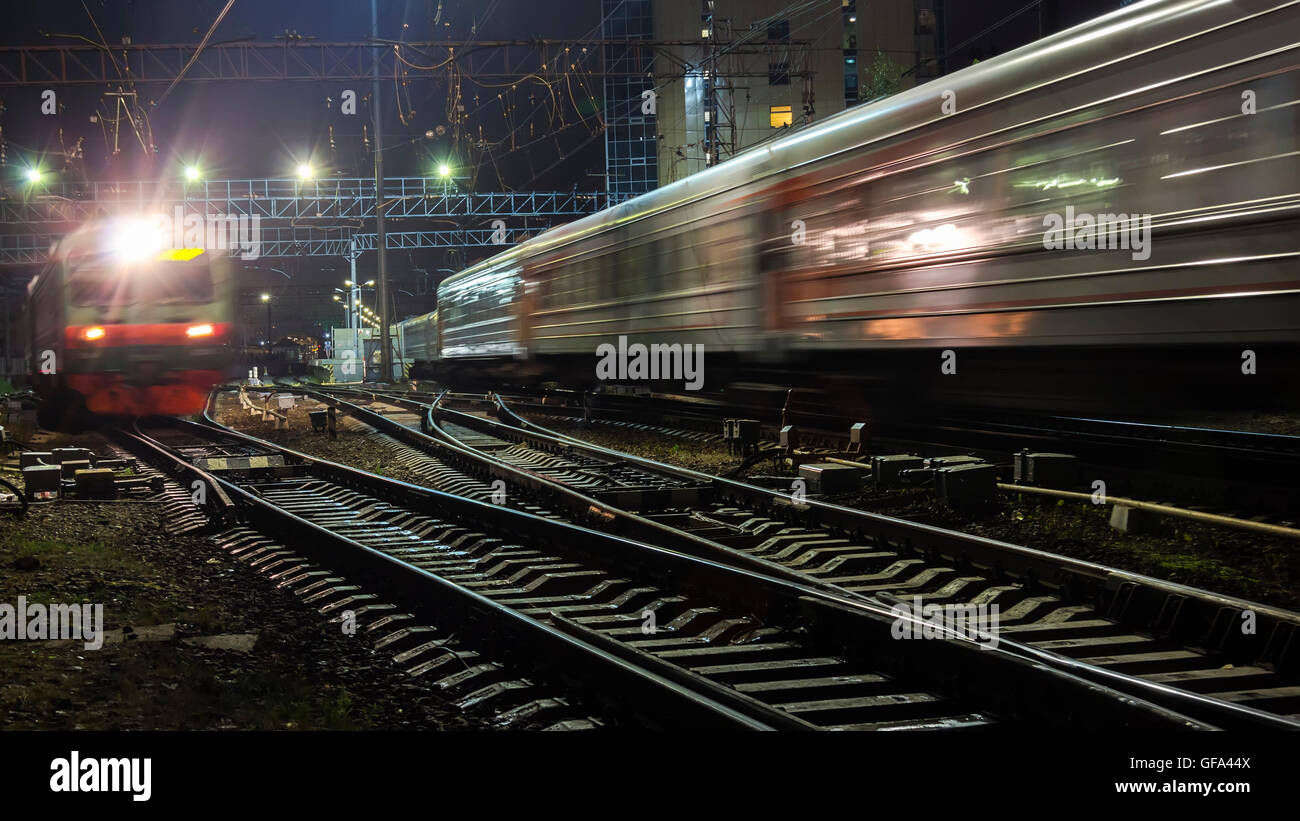railroad train fast motion Stock Photo - Alamy