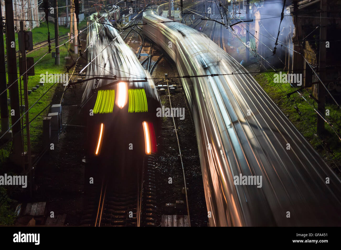 railroad train fast motion Stock Photo - Alamy