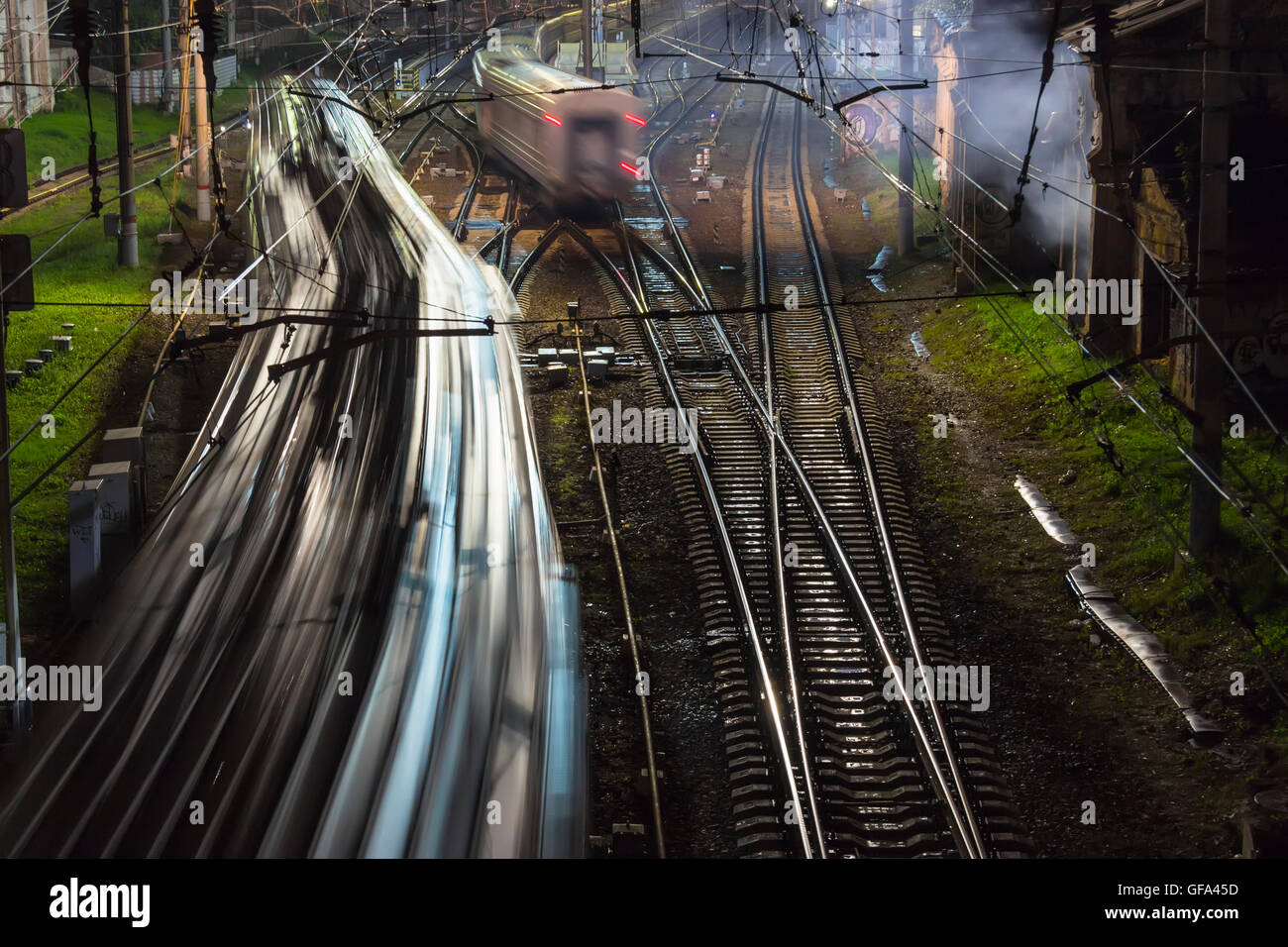 railroad train fast motion Stock Photo - Alamy