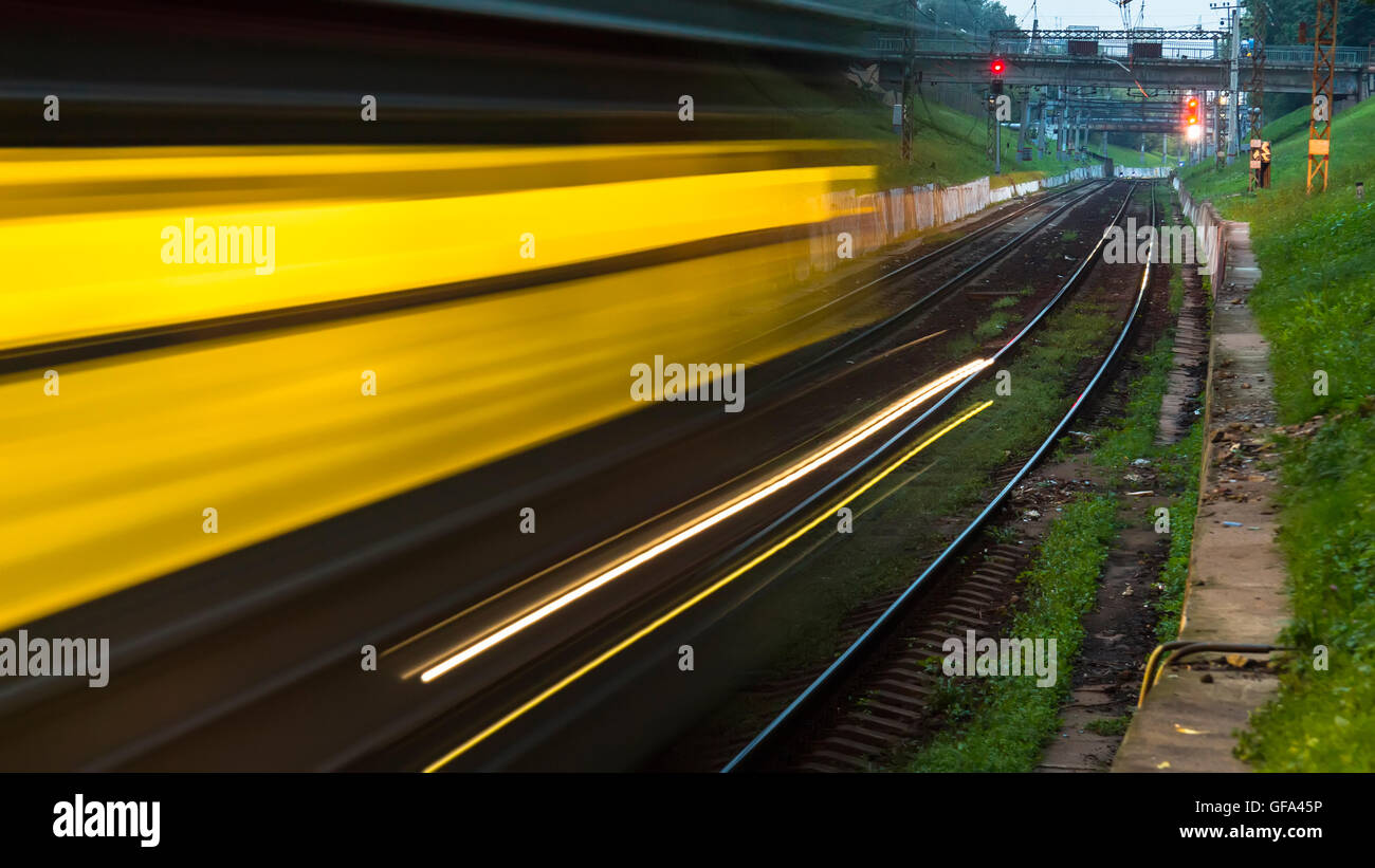 railroad train fast motion Stock Photo - Alamy