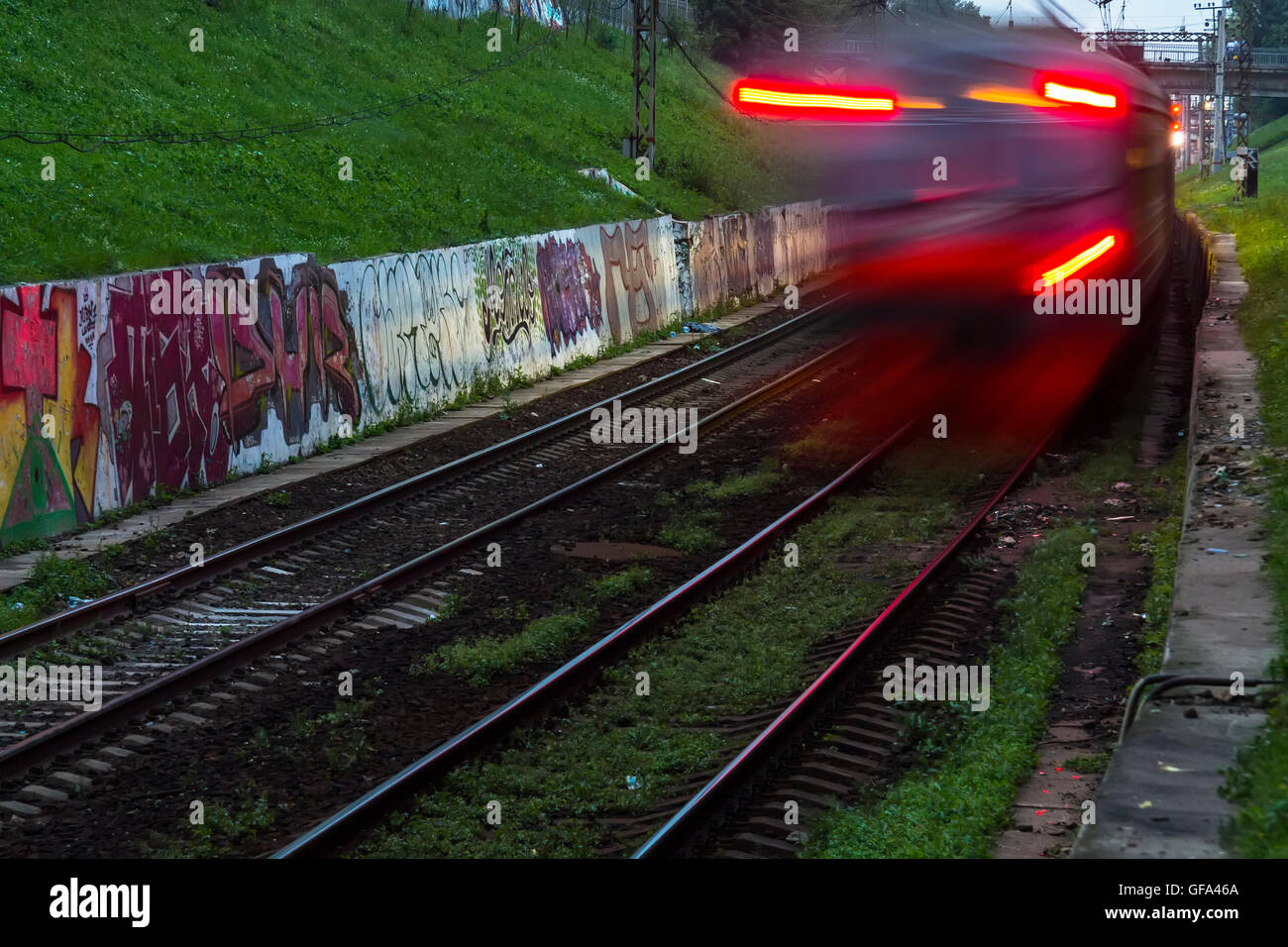 railroad train fast motion Stock Photo - Alamy
