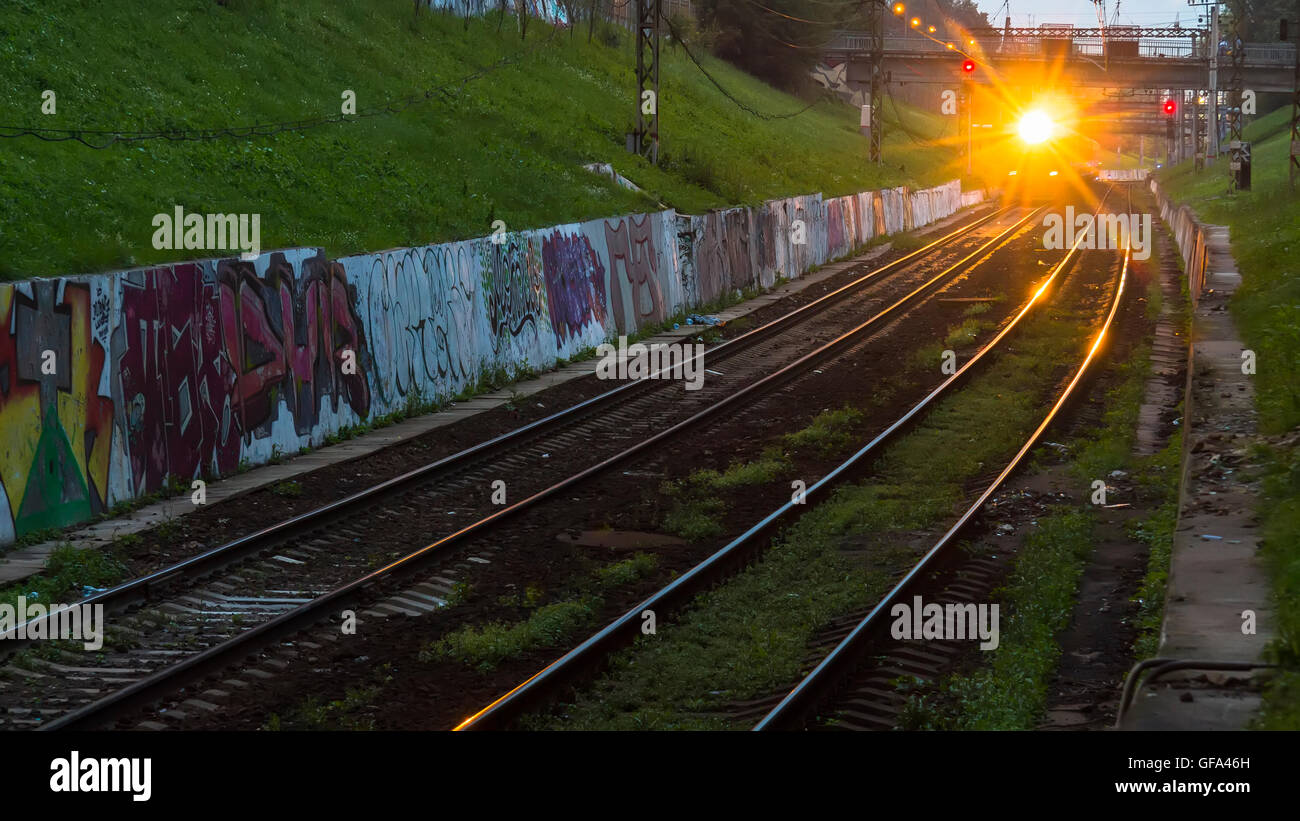 railroad train fast motion Stock Photo - Alamy