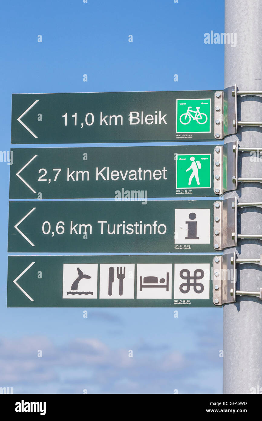 Street and amenity road signs. Andenes town in the Vesteralen Islands ...