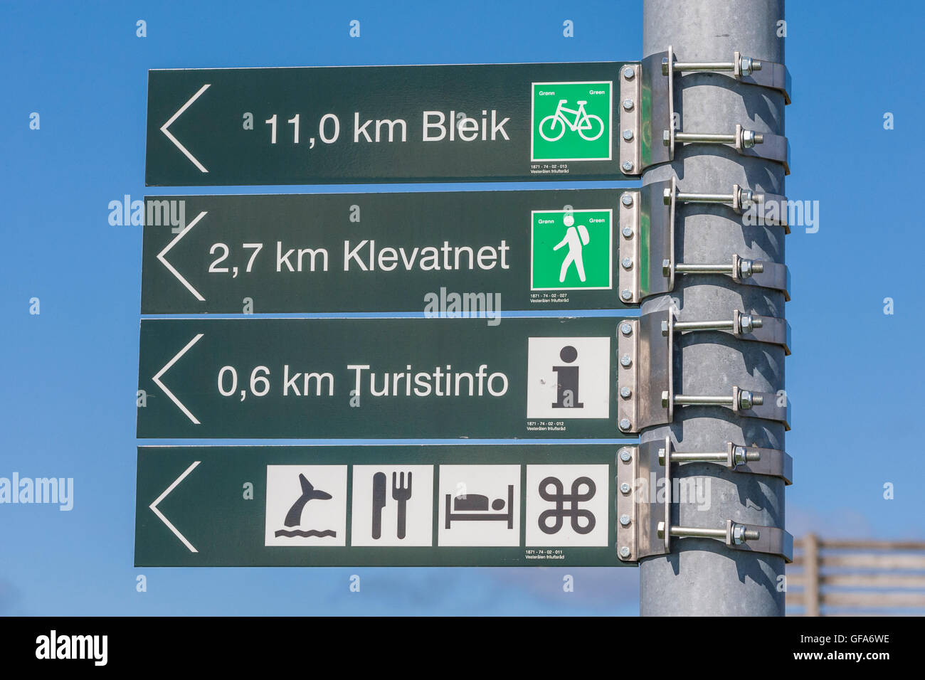 Street and amenity road signs. Andenes town in the Vesteralen Islands ...