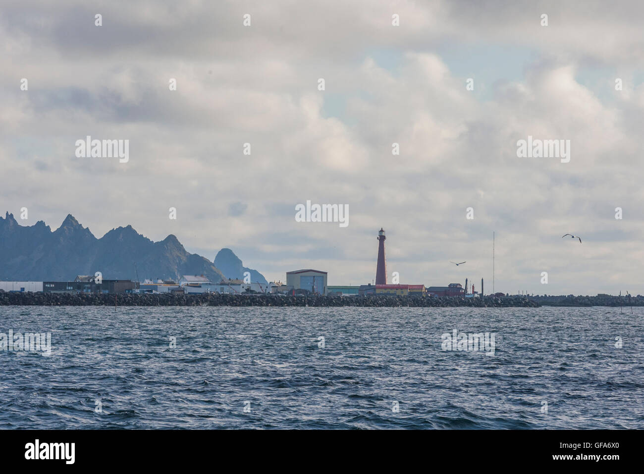Andenes Lighthouse and town in the Vesteralen Islands, Norway Stock ...
