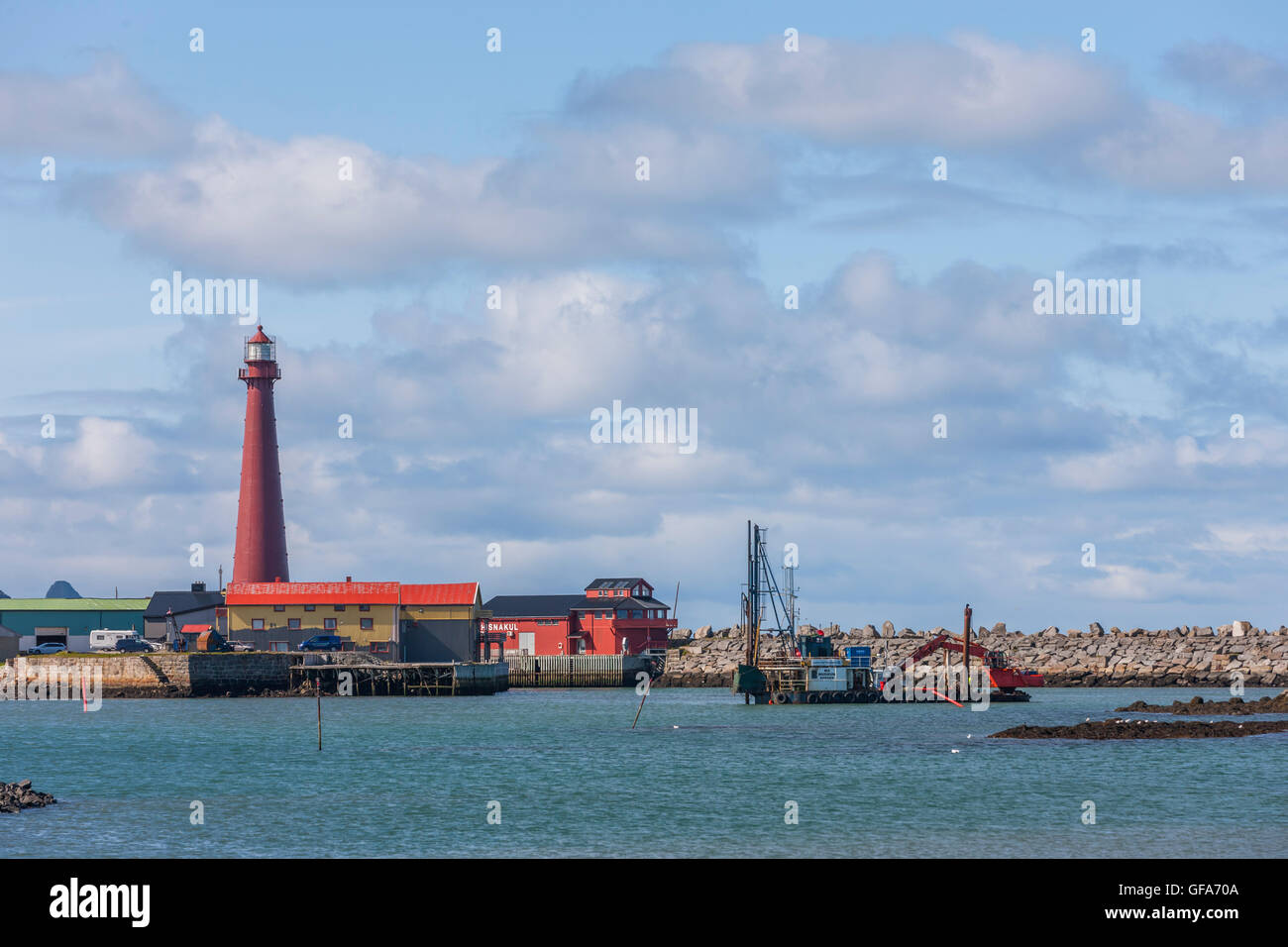 Andenes Lighthouse and town in the Vesteralen Islands, Norway Stock ...