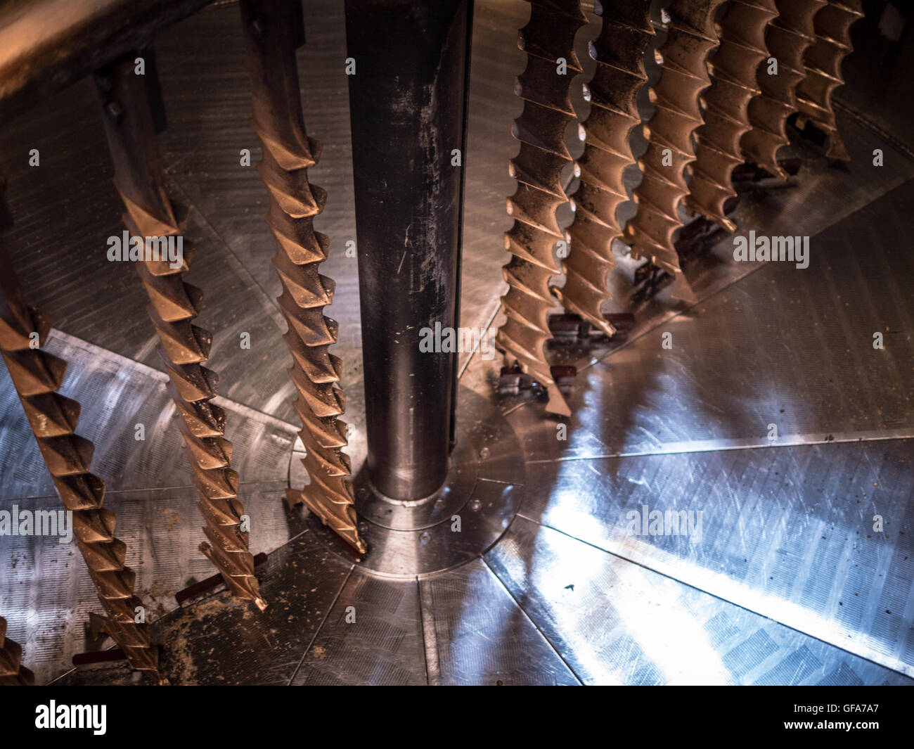 Inside of an empty mash tun for industrial Beer or Whisky production ...