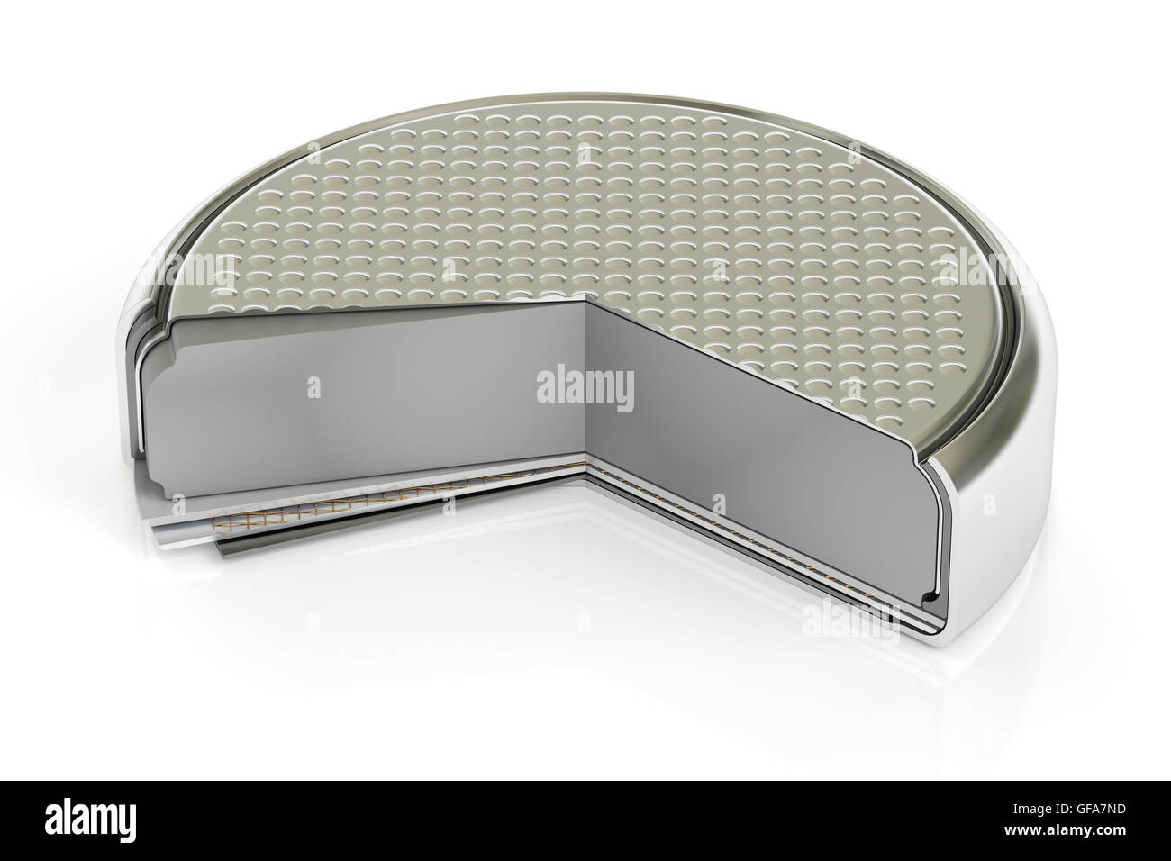 Cross section of lithium button cell battery, 3D illustration isolated ...