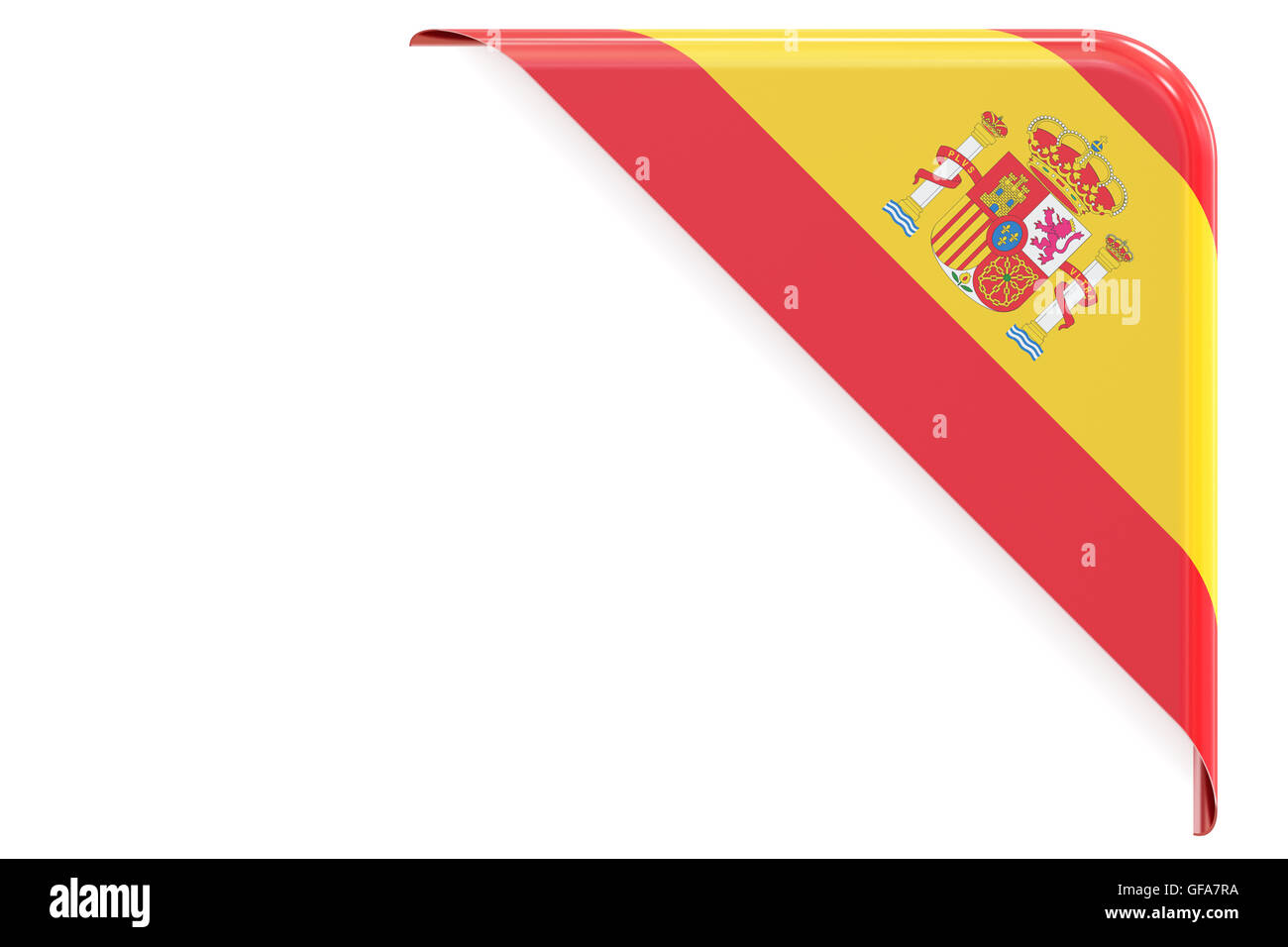 Spanish flag corner, button, label. 3D rendering isolated on white ...