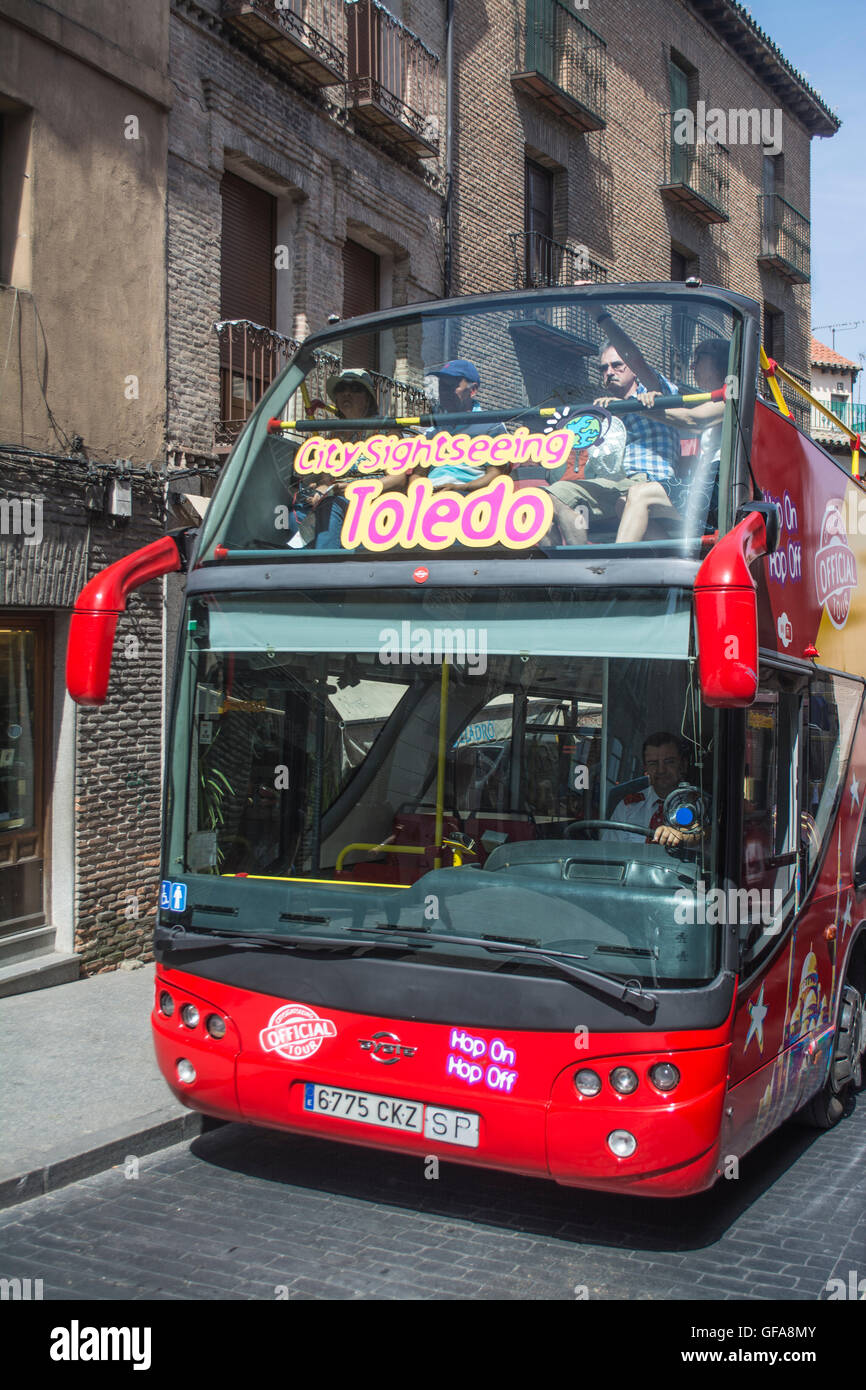 Sightseeing tourist double decker bus in the Spanish city of Toledo ...