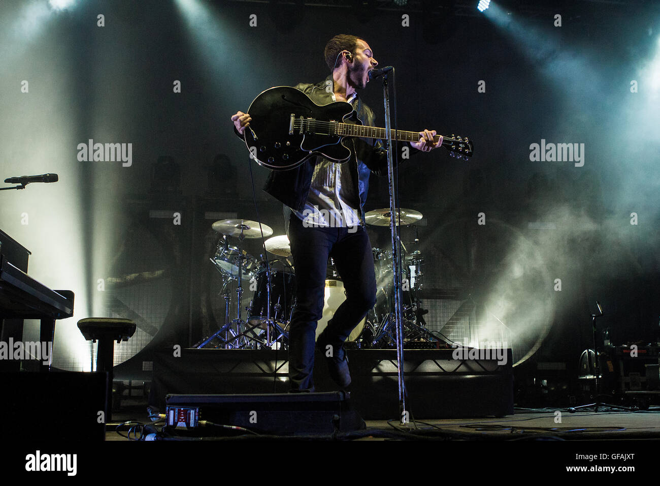 Tom Smith, lead singer of Editors, performing on the Main Stage at Y ...