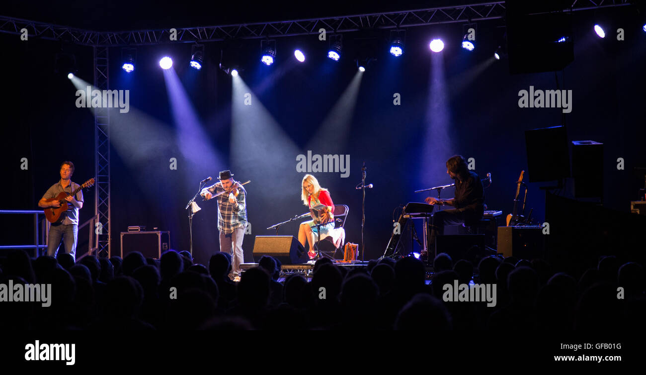 Sidmouth, UK. 30th July, 2016. Sharon Shannon and her band on stage at ...