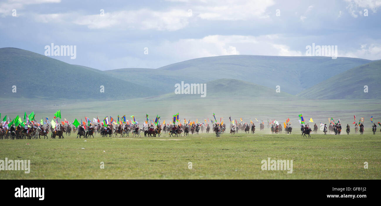 Shiqu, China's Sichuan Province. 31st July, 2016. Horses run on a ...