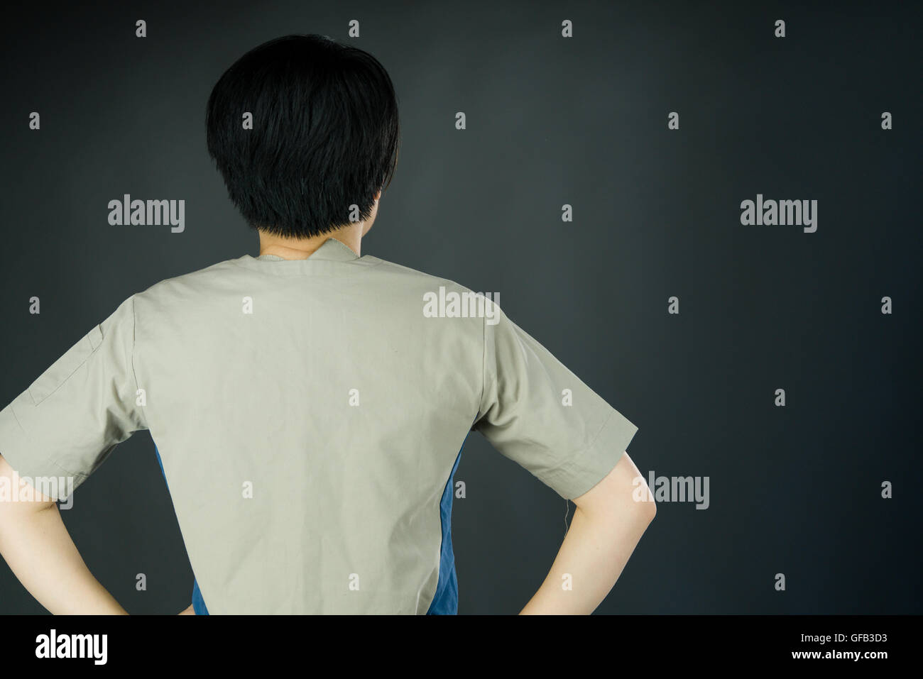 female model attractive woman on plain background with copy space rear ...