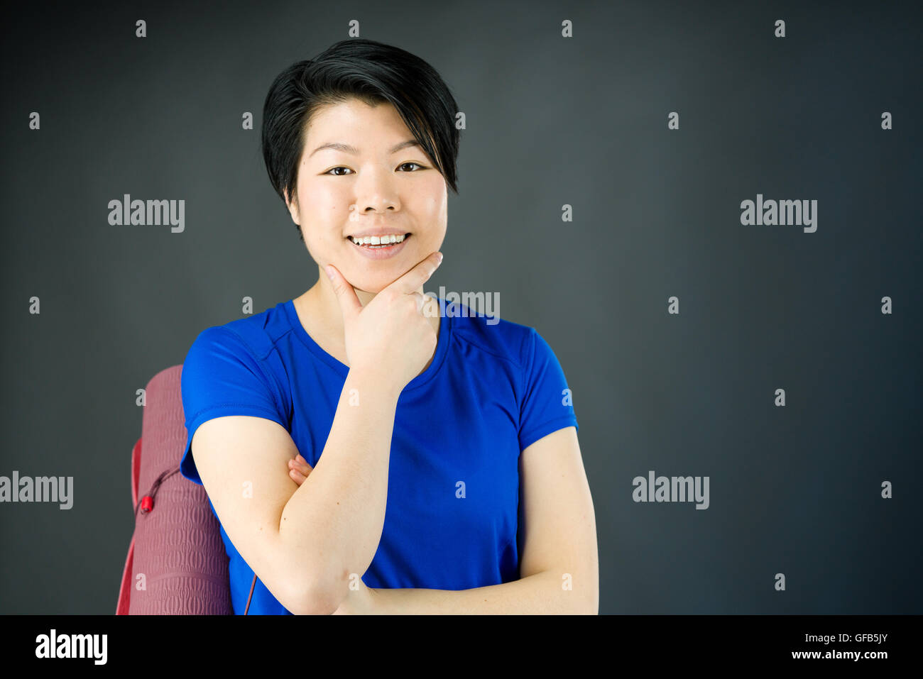 female model attractive woman on plain background with copy space ...