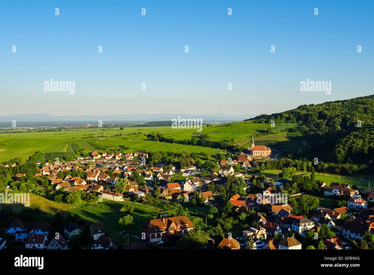 Classic natural landscape view with mountains on the background ...
