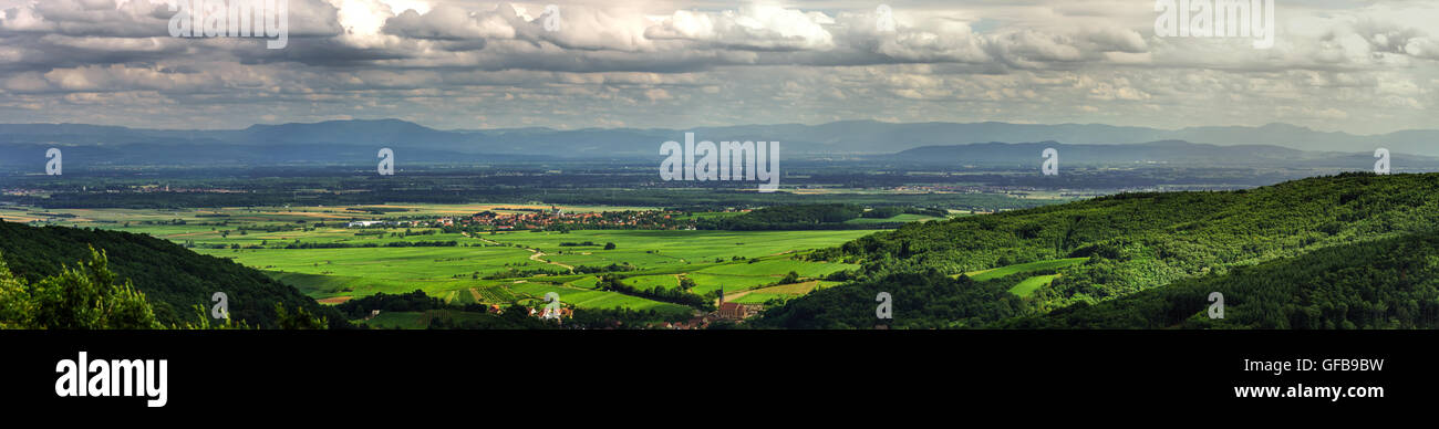 Classic natural landscape view with mountains on the background ...