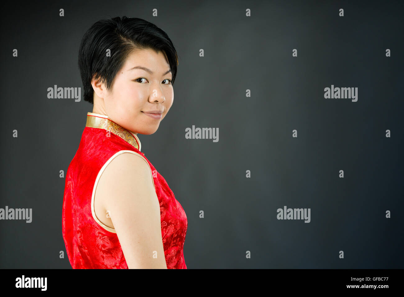 female model attractive woman on plain background with copy space ...