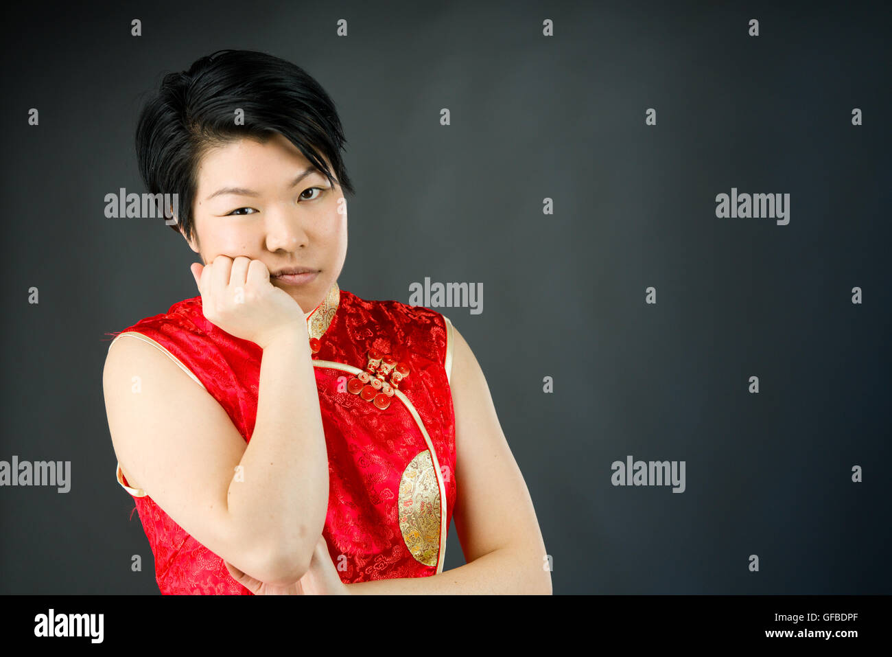 female model attractive woman on plain background with copy space ...