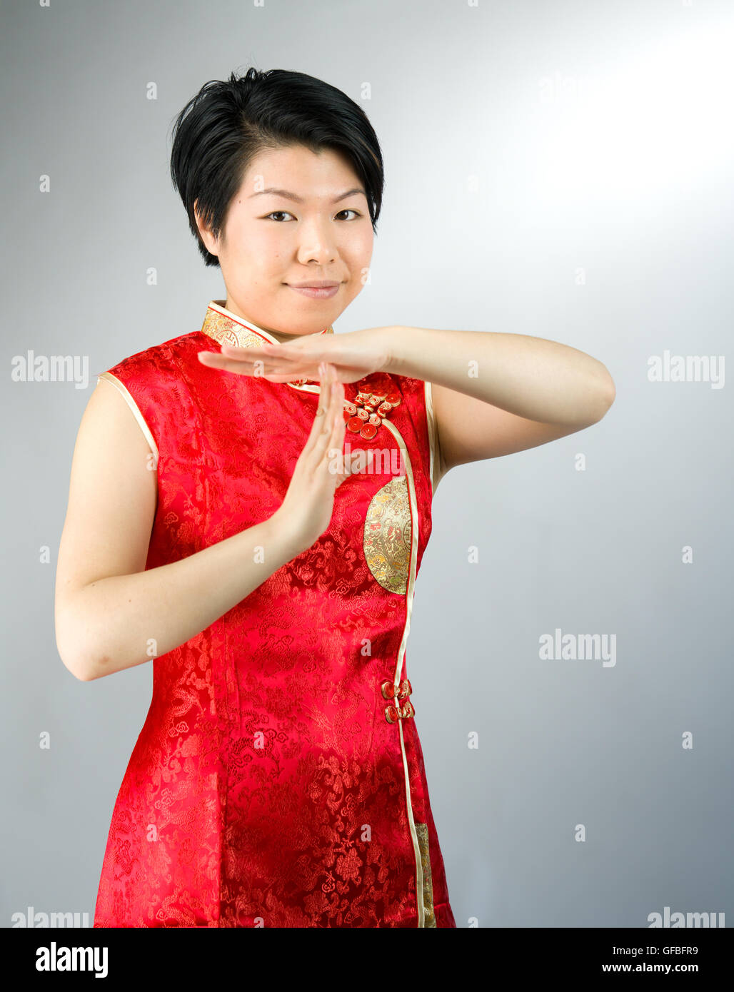 female model attractive woman on plain background with copy space time ...