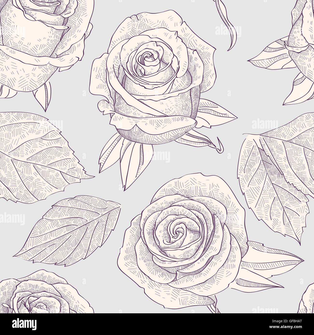 Seamless pattern with engraved roses Stock Vector Image & Art - Alamy
