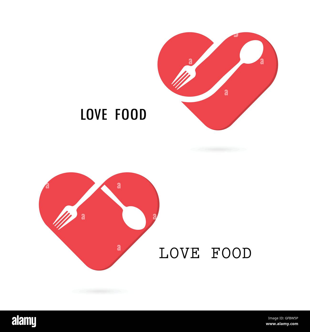 Spoon and fork logo with red heart shape vector design element.Love ...