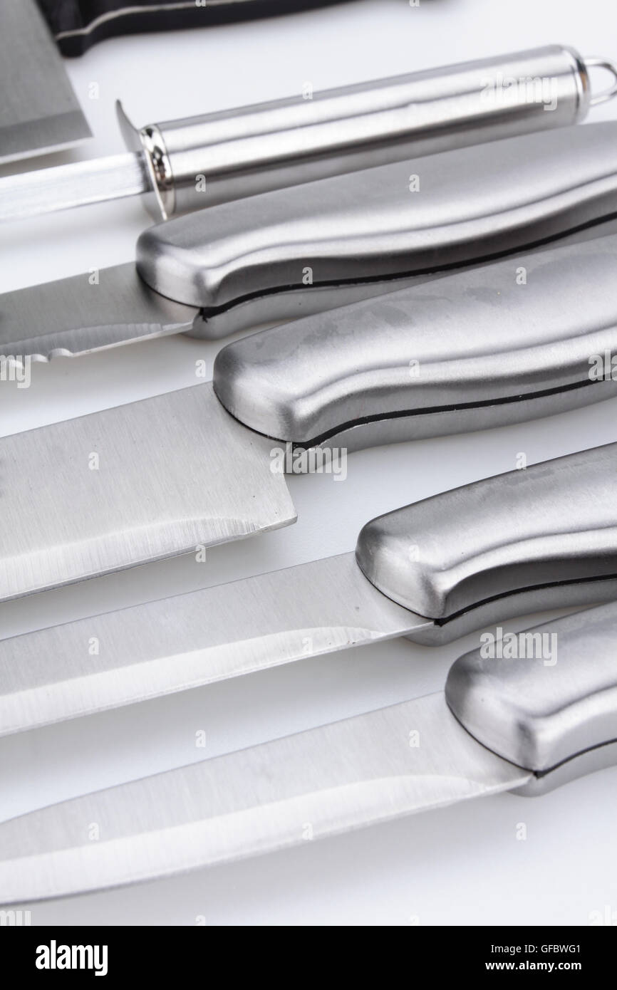 Set of knives isolated on white Stock Photo - Alamy