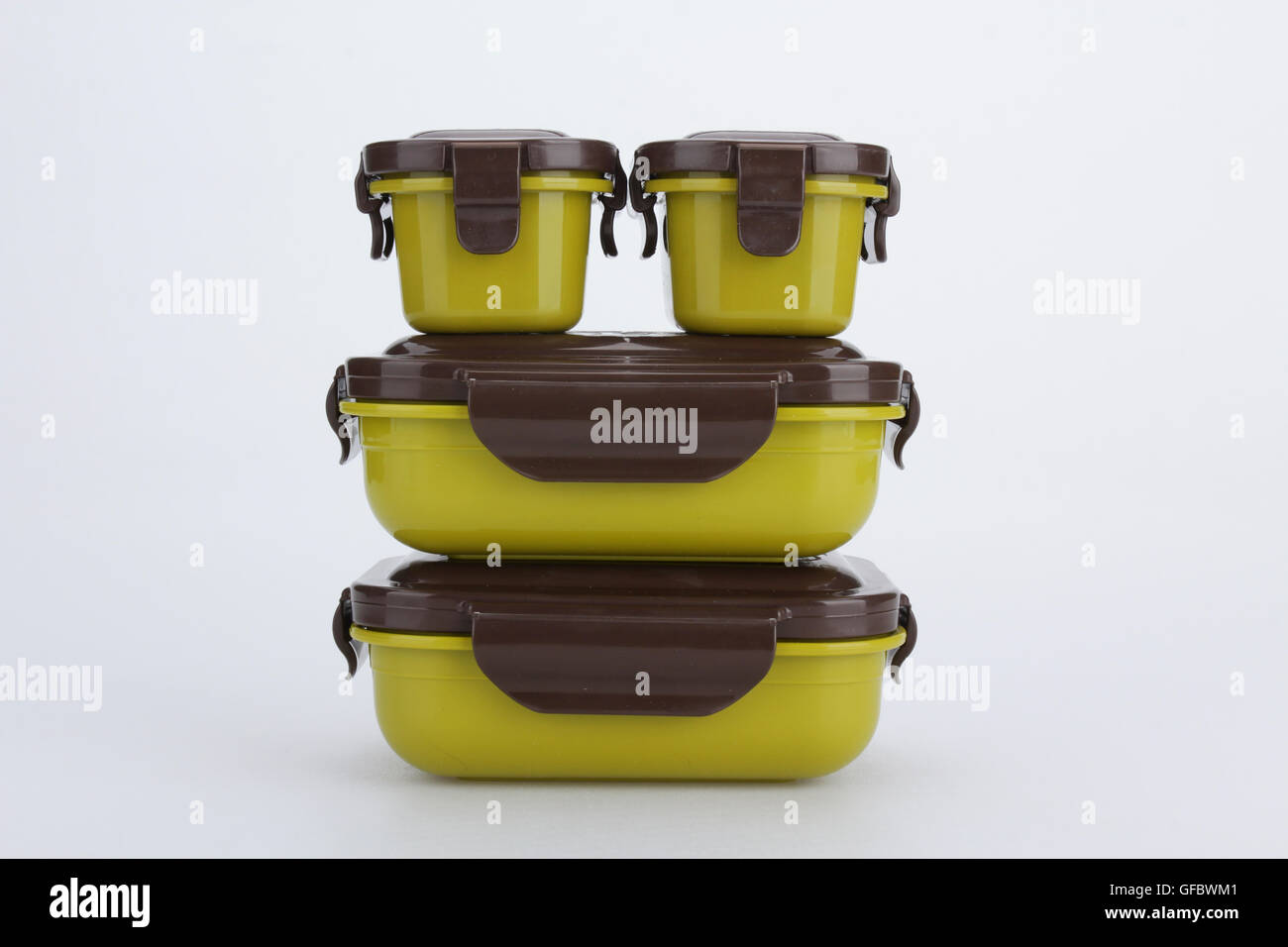 Stack of food plastic containers isolated on white Stock Photo - Alamy