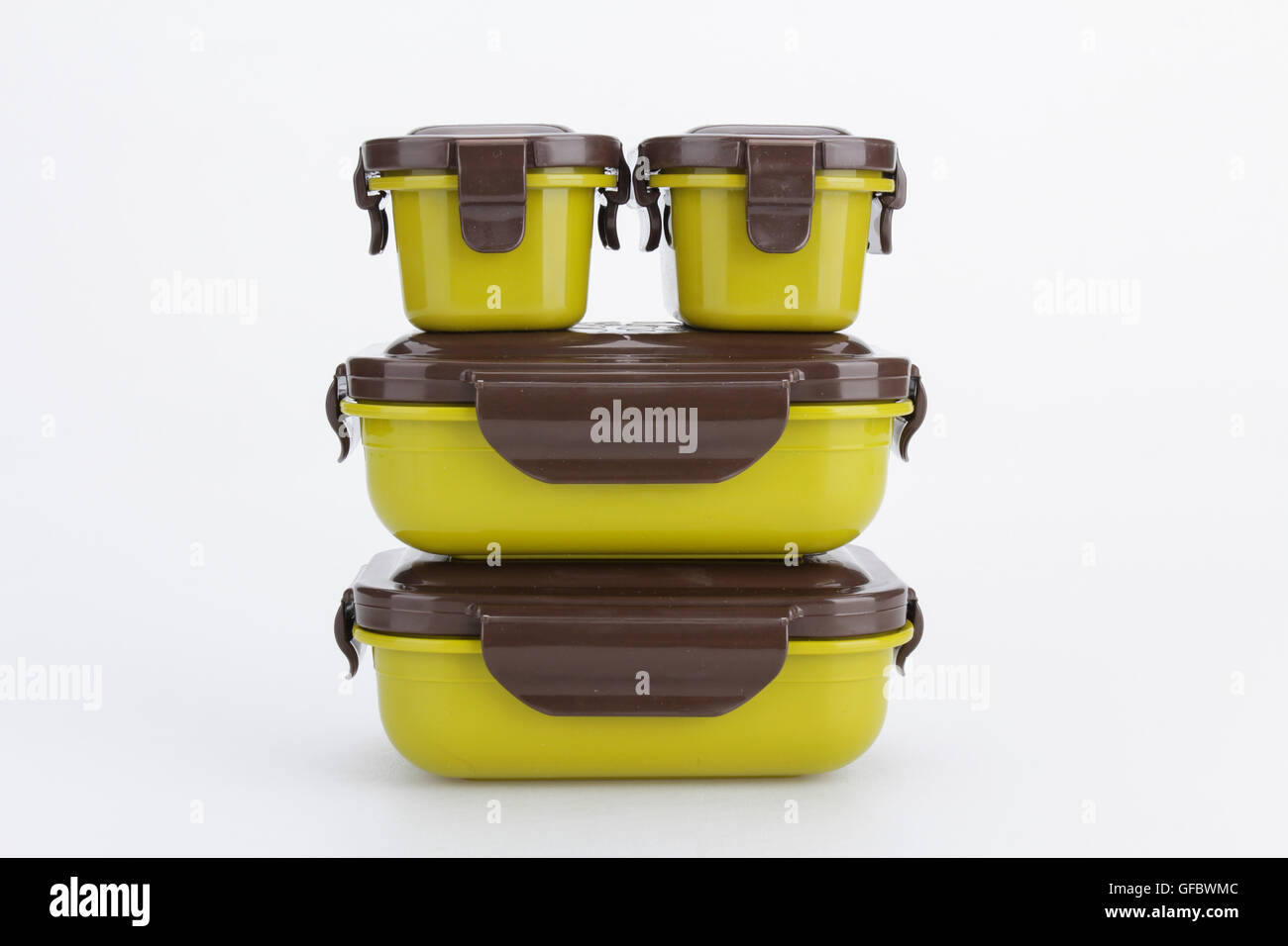 Stack of food plastic containers isolated on white Stock Photo - Alamy