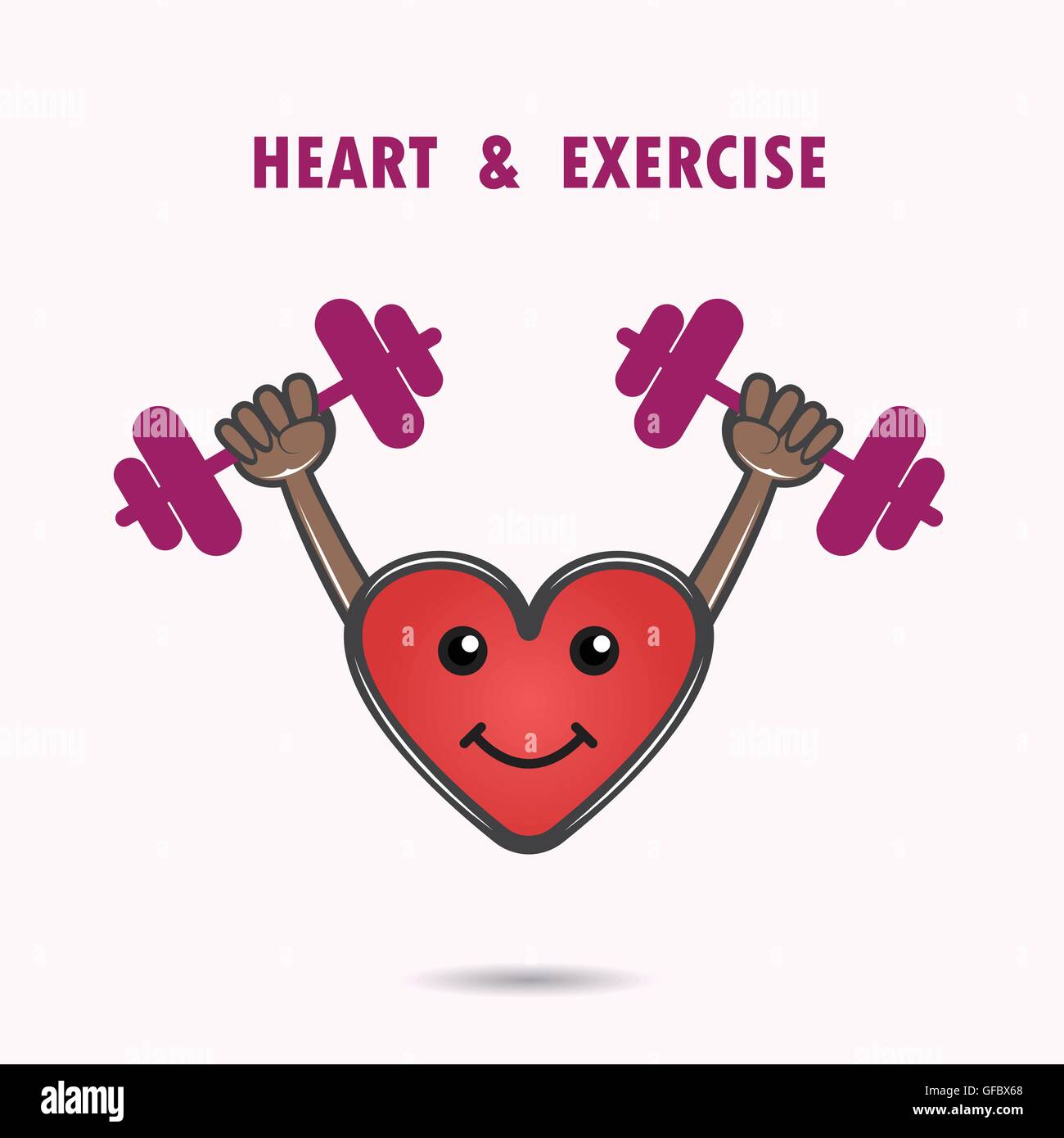 Smile heart shape with the barbell on background.Heart Care logo ...