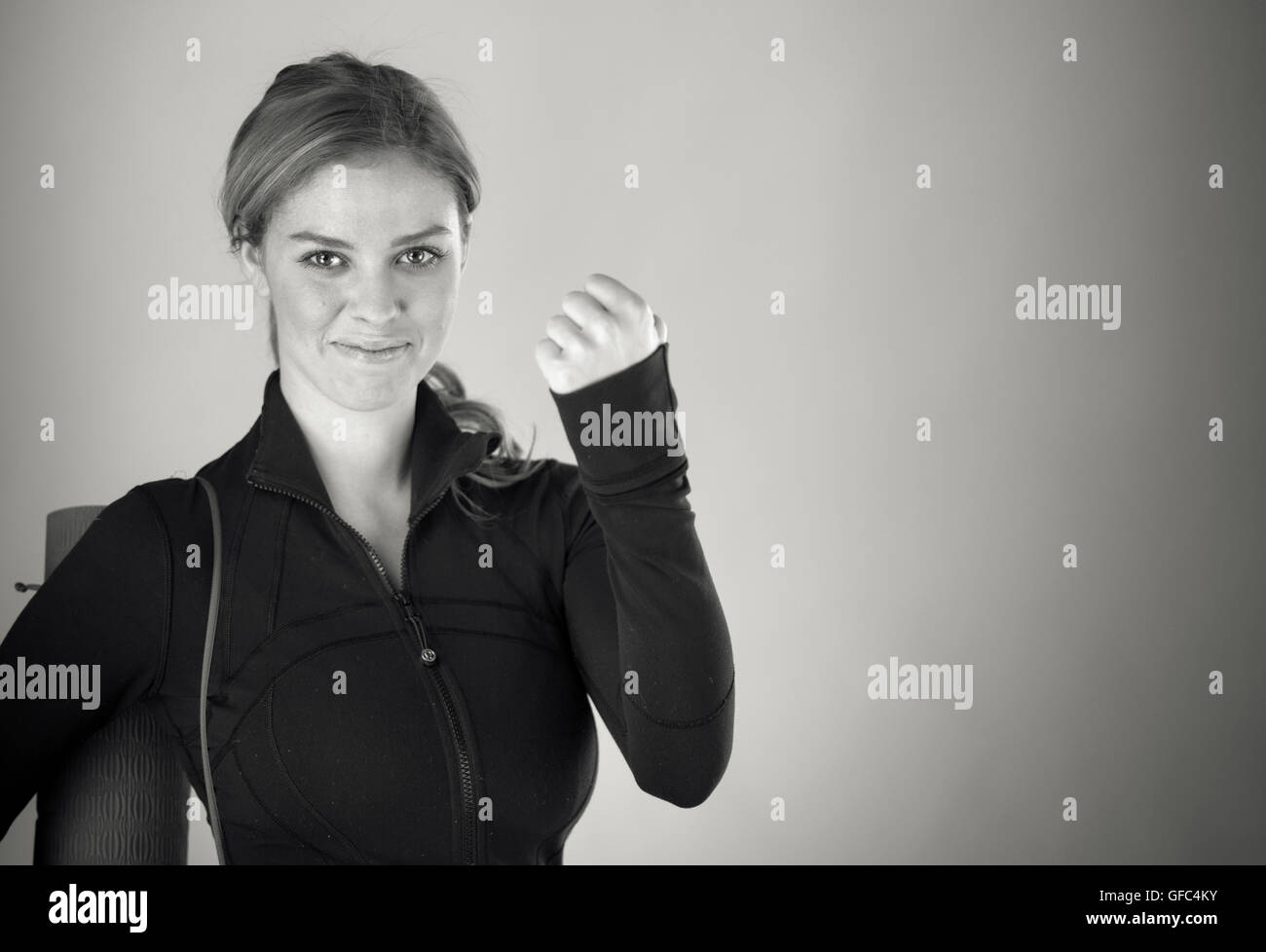 female model attractive woman on plein background with copy space upset ...