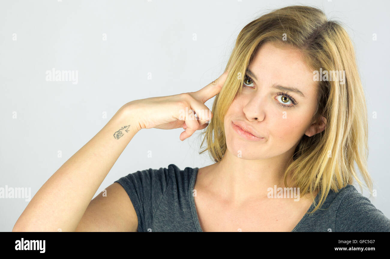 female model attractive woman on plein background with copy space ...